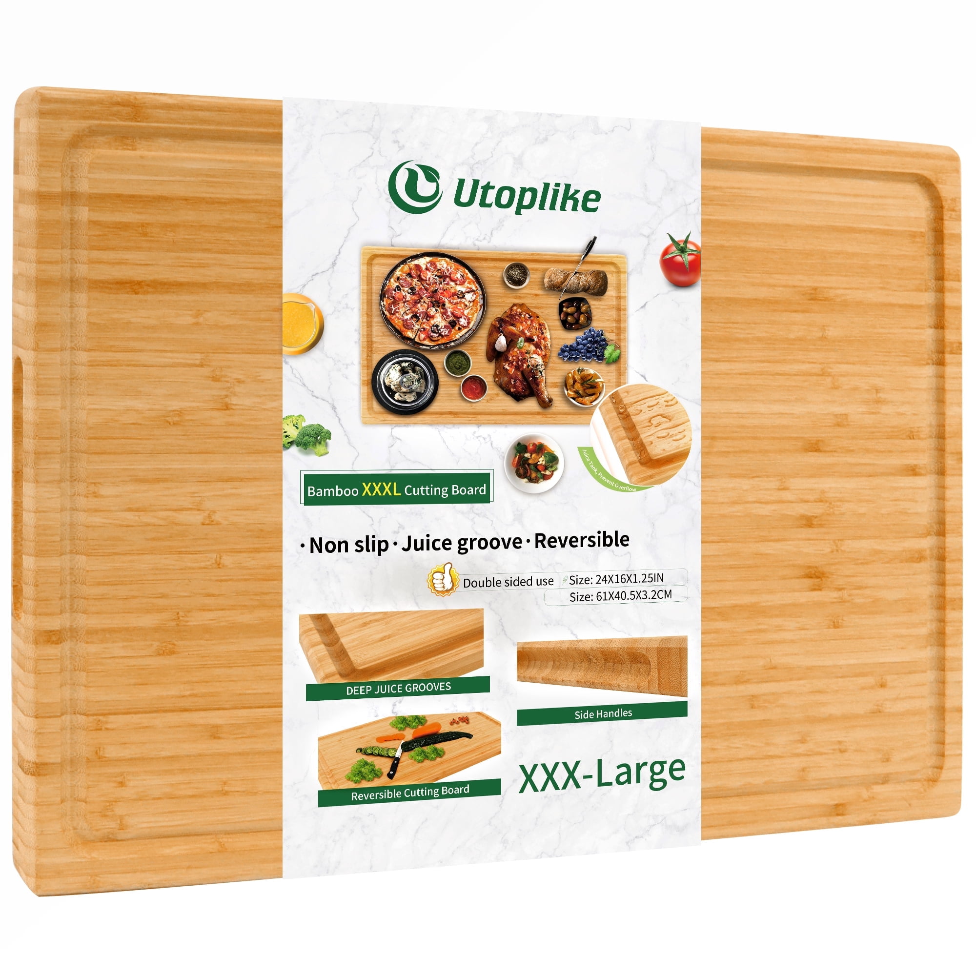 Extra Large XXXL Bamboo Cutting Board 24 x16 Inch,Largest Wooden Butcher Block for Turkey, Meat ...