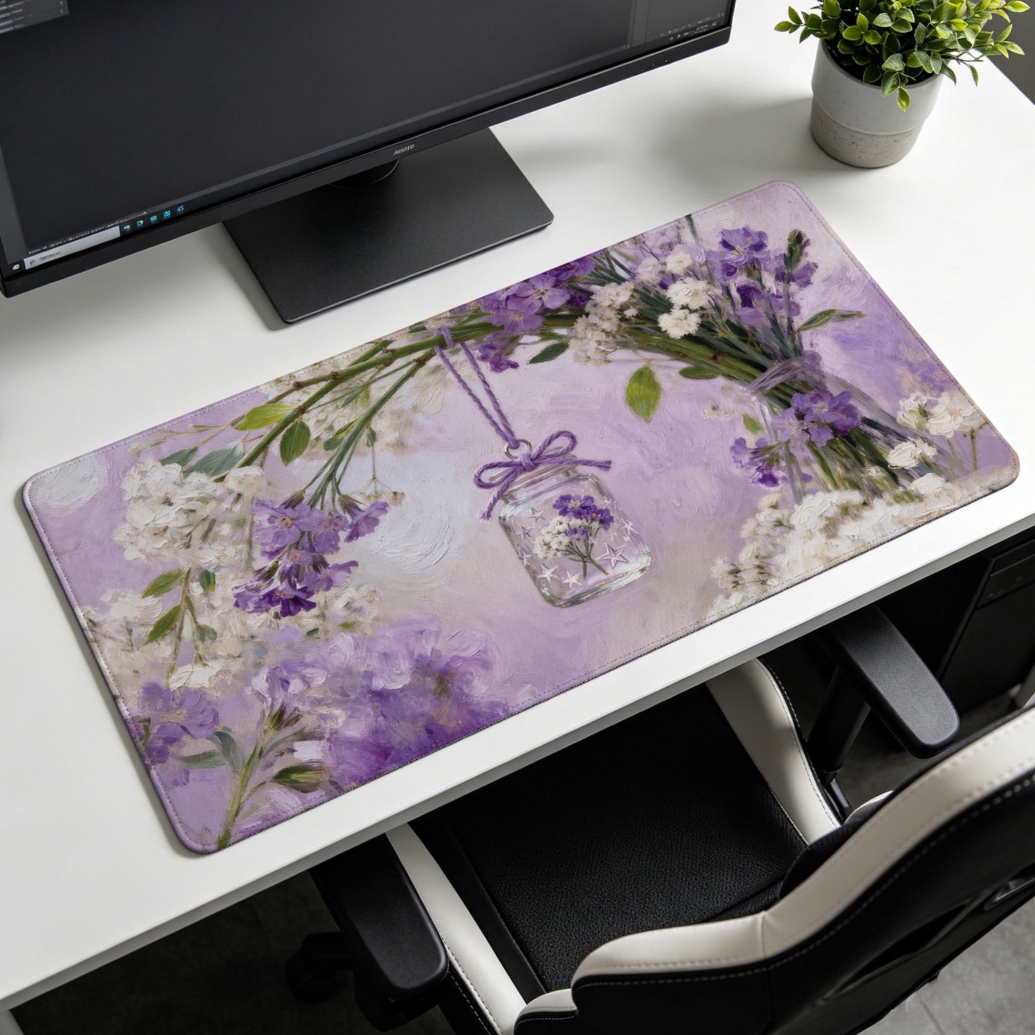 Extra Large purple lavender floral oil painting aesthetic Mouse Pad，Non ...