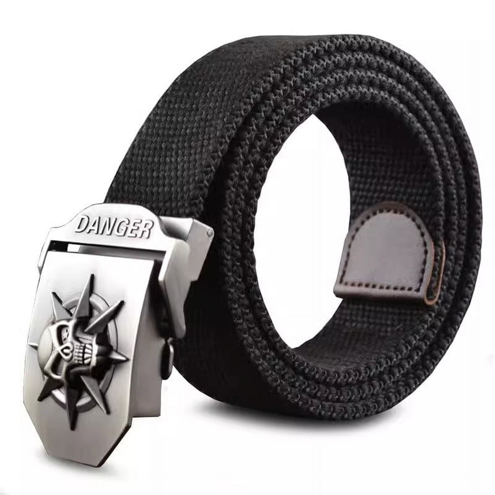 Extra Long 1.5in Wide SKull Metal Buckle Mens Belts Braided Canvas Belt ...