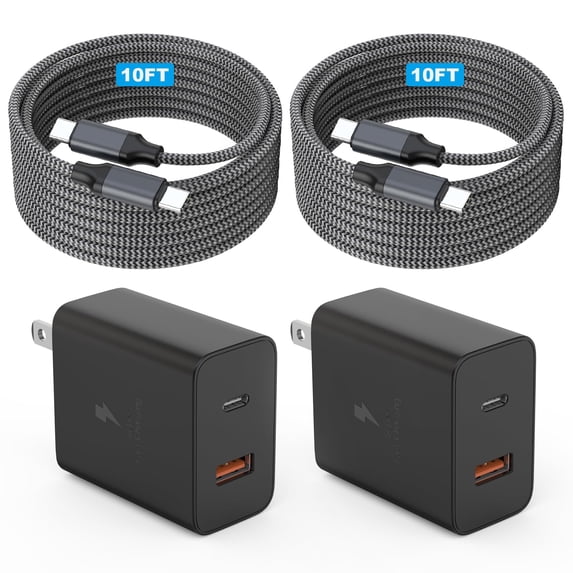 Extra Long 10Foot 45W Samsung USB C Fast Charger Block Dual Port PD ...