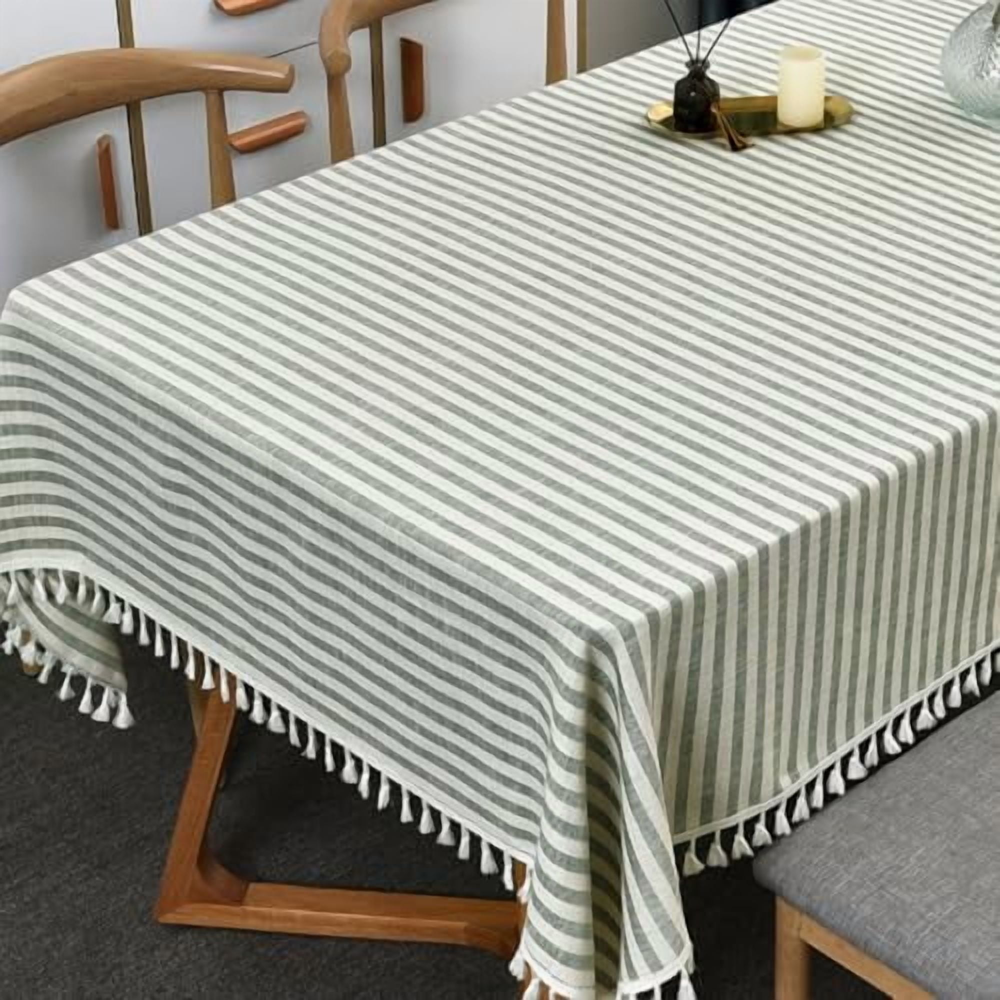 Extra Long 120 Inch Cotton Tablecloths Olive Green Stripe Table Cloth ...