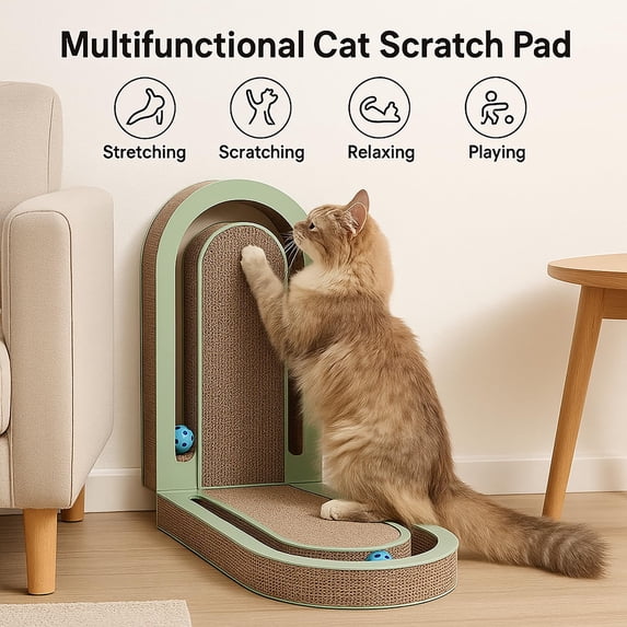 Extra Long 26" Folding Cat Scratch Pad With Chasing Balls Double Sided ...