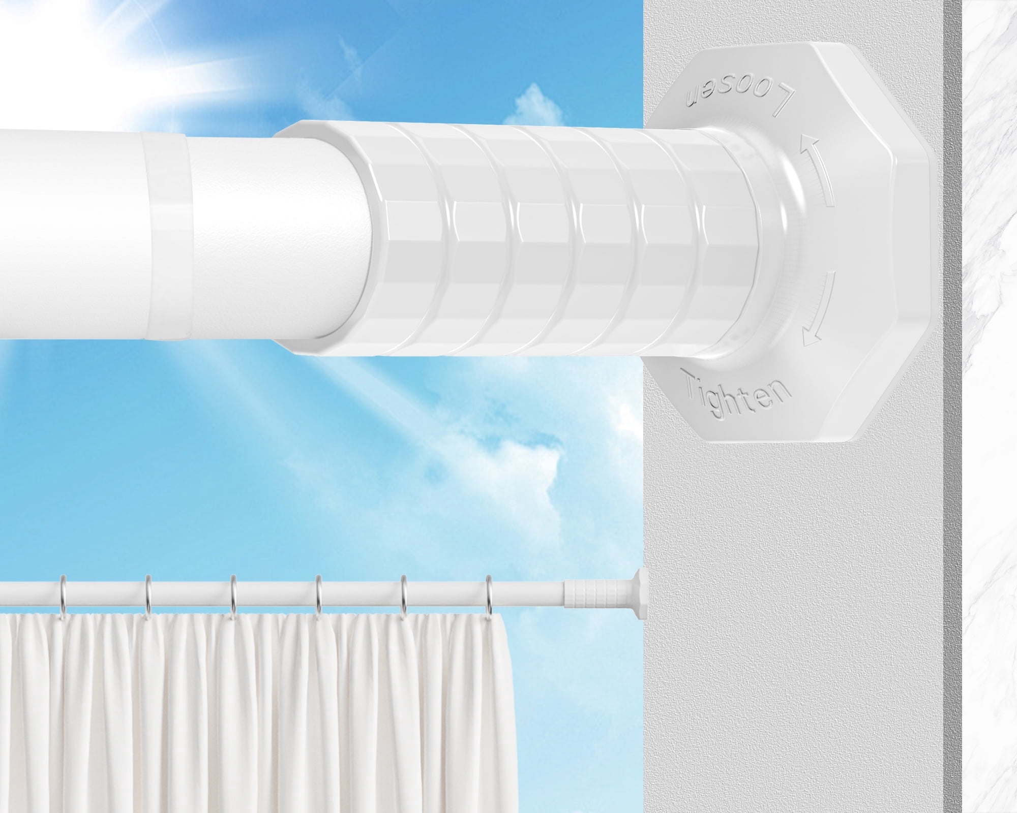 Extra Long 51-128" Octagon End Cap Tension Rod, Heavy Duty No Drilling ...