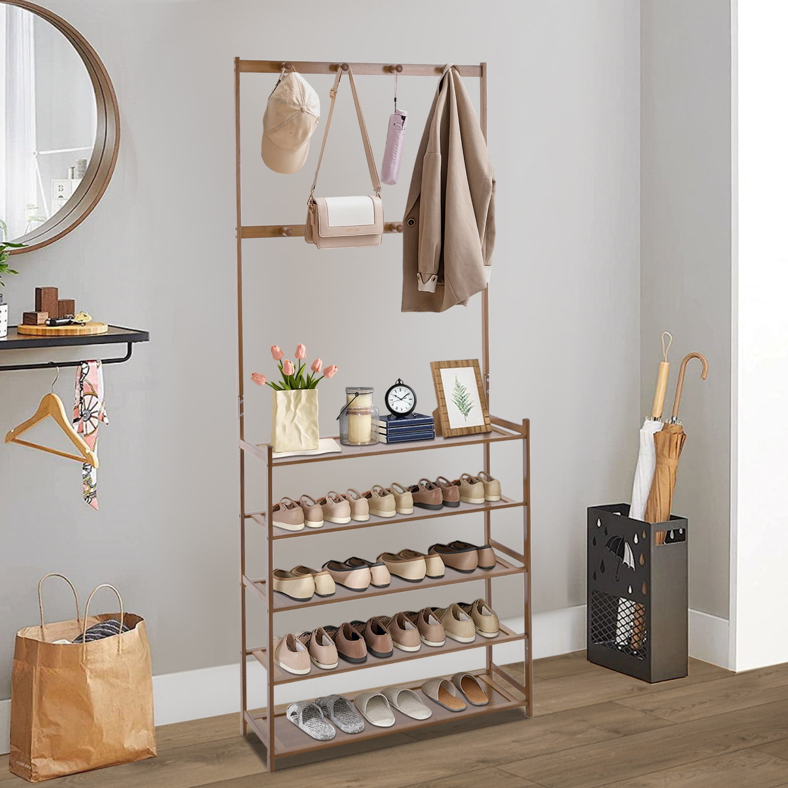 Extra Long 67" Shoe Rack - 5-Tier Brown Shelf (70cm Deep, Holds 30 ...