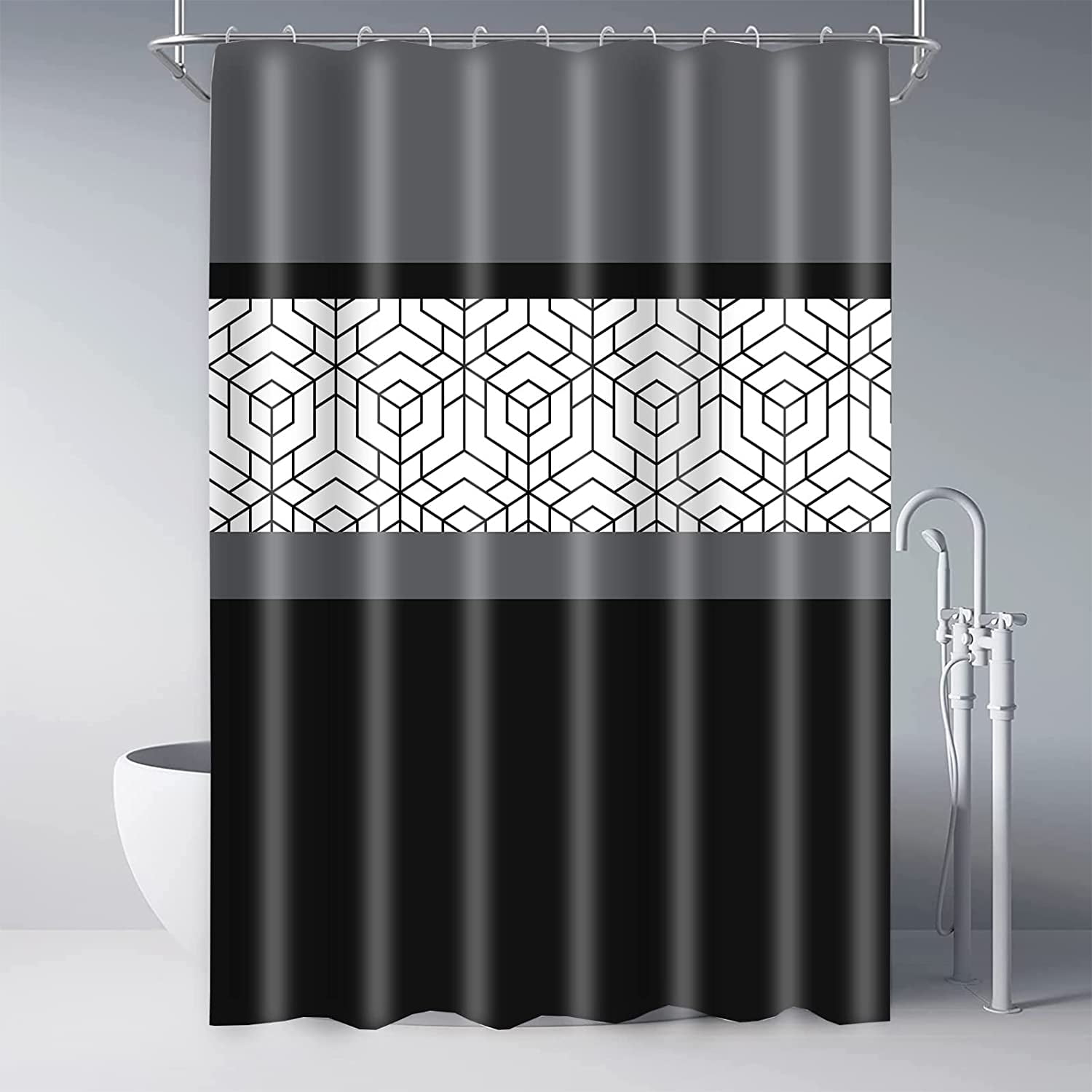 Extra Long 72"x84" Black and Gray Ombre Shower Curtain Modern Mid ...