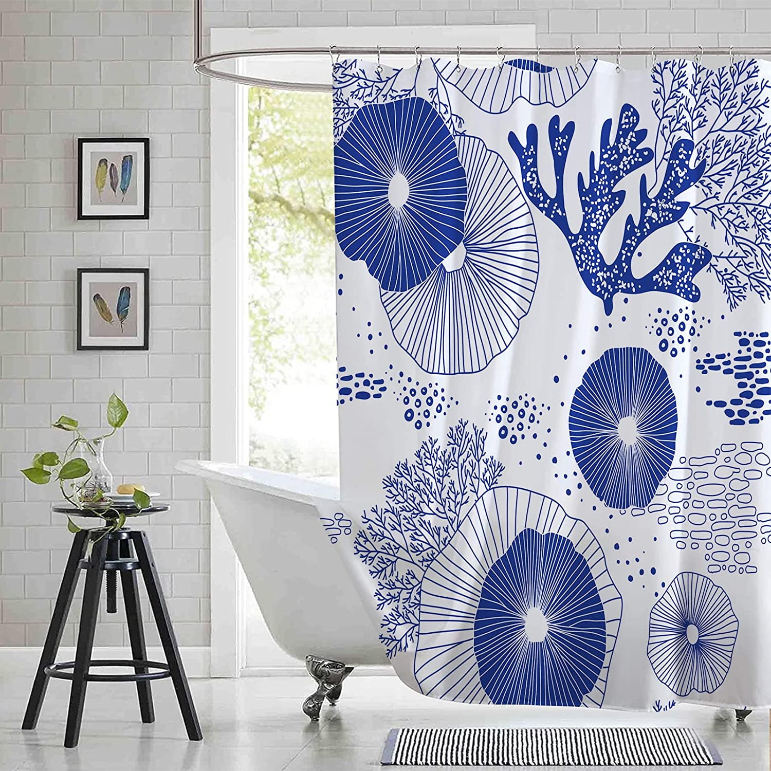 Extra Long 72"x84" Blue Coastal Shower Curtain Set with Hooks,Starfish ...