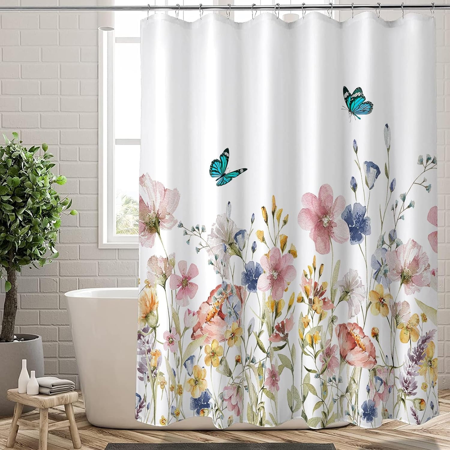Extra Long 72"x84"Watercolor Pink Botanical Flowers Shower Curtain Set ...