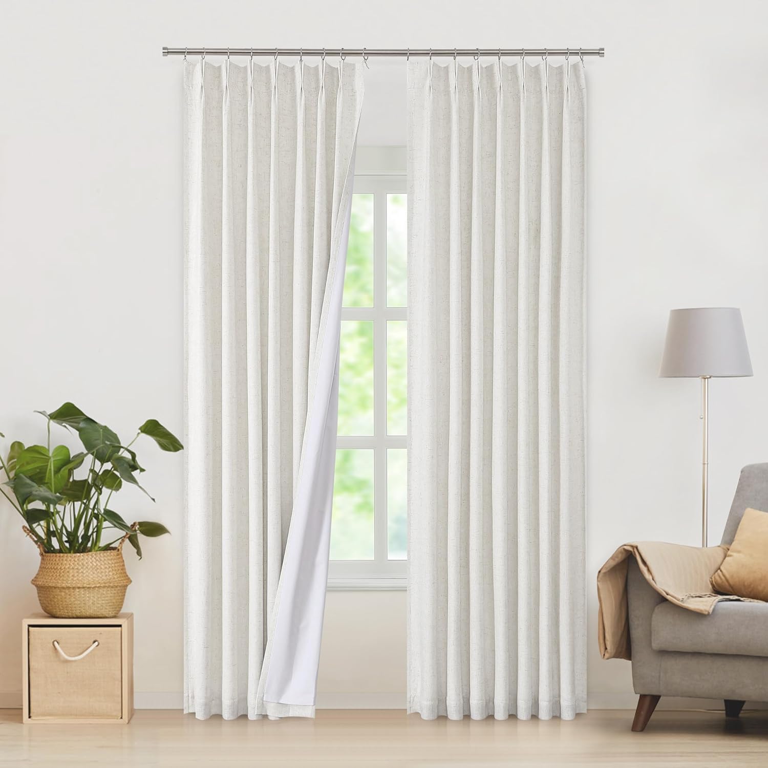 Extra Long 9 ft Bailey Linen Pinch Pleat Full Blackout Curtains 108 ...