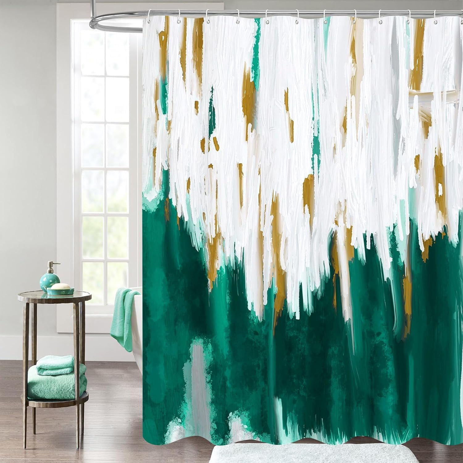 Extra Long Abstract Shower Curtain 72 x 84, Teal 84 inch Brush Strokes ...