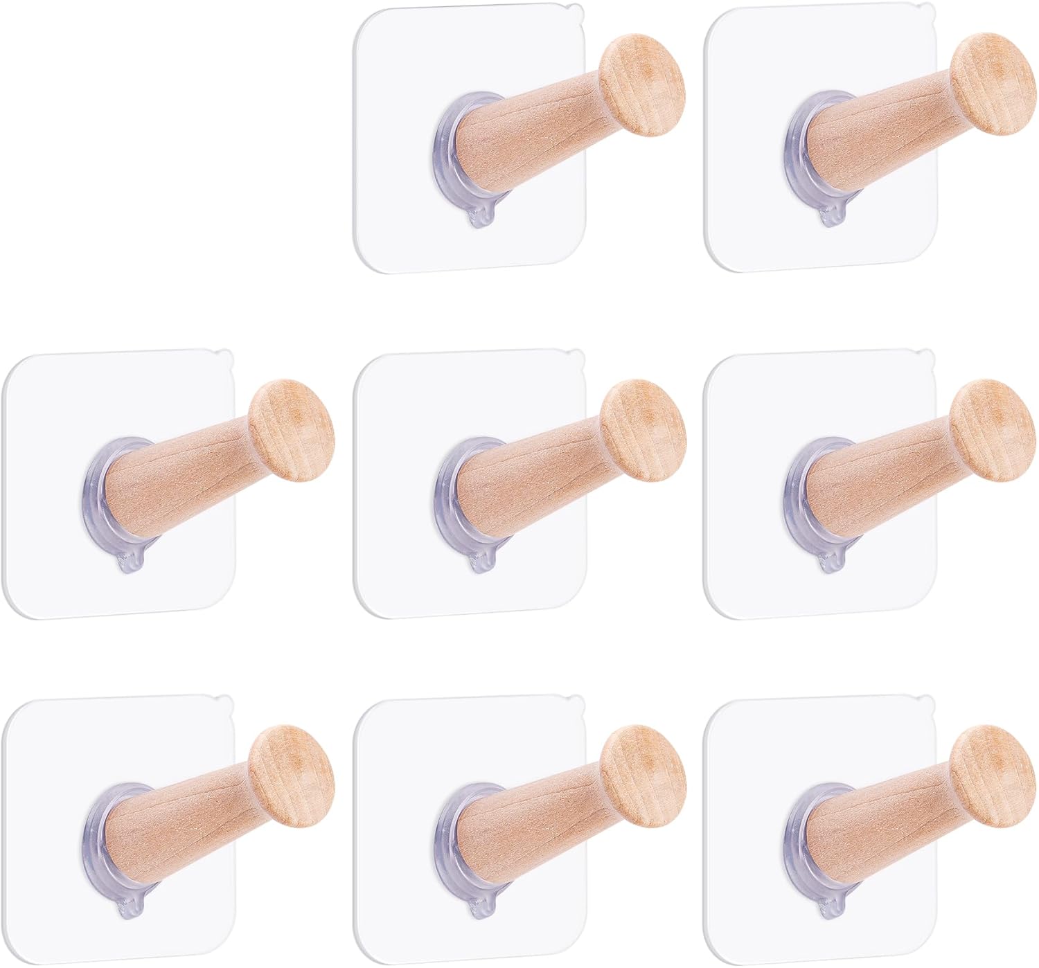 Extra Long Adhesive Hat Hooks 10lb, Clear Wooden Mushroom Head-No Drill ...