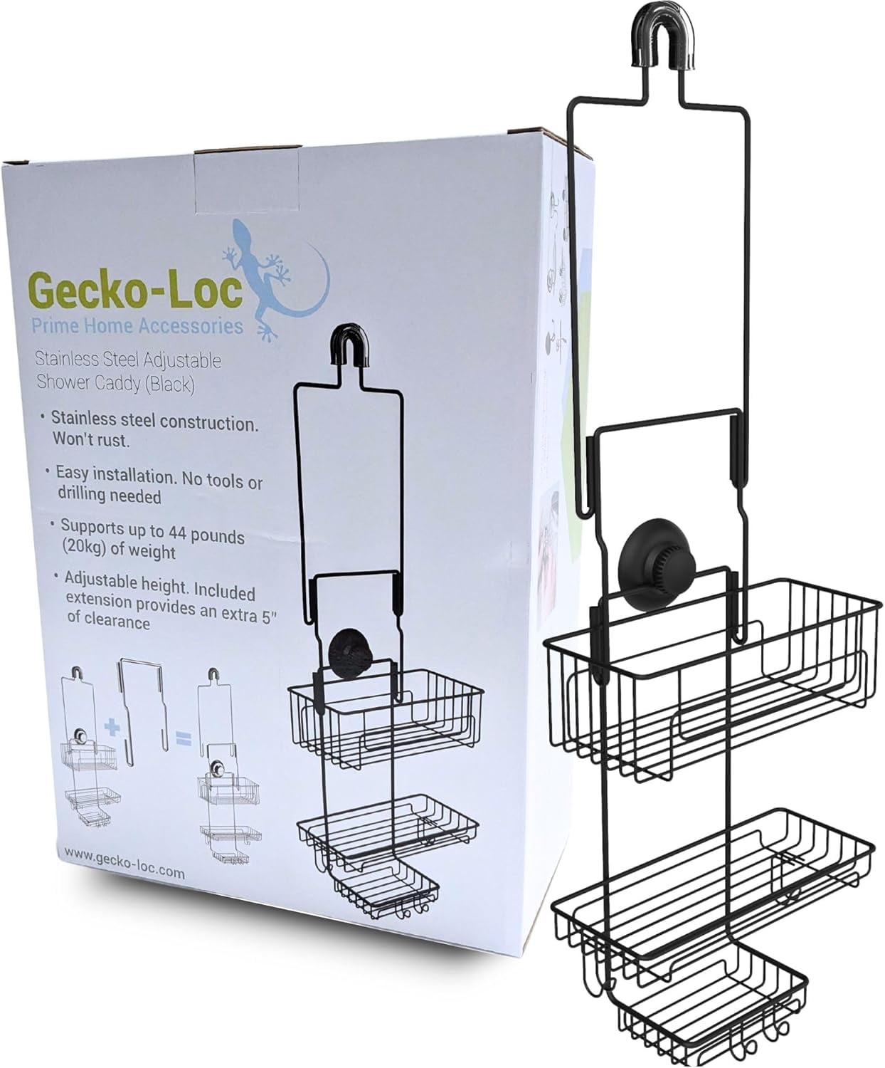 Extra Long Adjustable Hanging Shower Organizer with Deep Shelf - Over ...