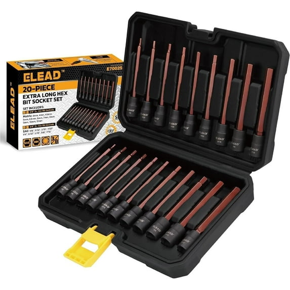 Extra-Long Allen Hex Bit Socket Set: 20-Piece 3/8 Inch Drive, S2 Steel ...