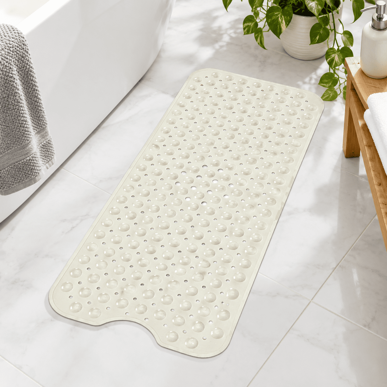 Extra Long Bathtub Mat Non Slip Bath Beige 40