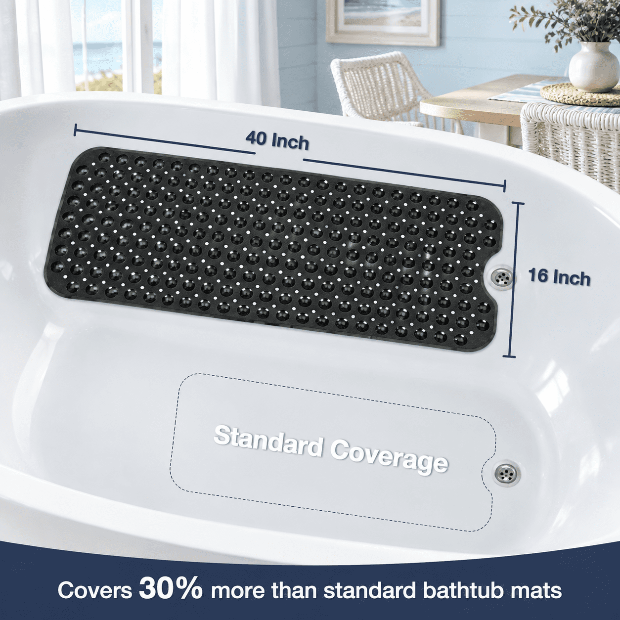 Extra Long Bathtub Mat Non Slip Bath Black 40