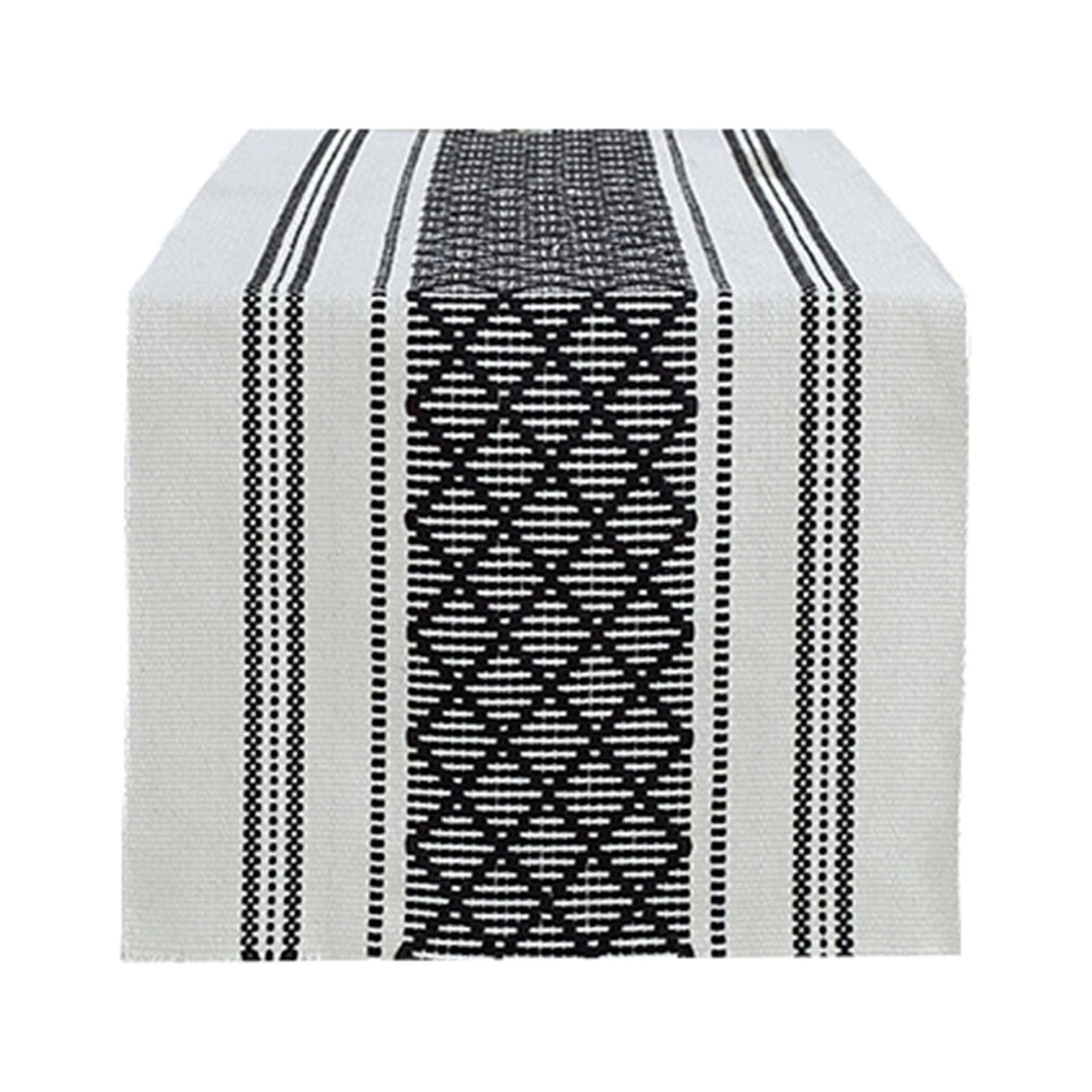 Extra Long Black Cotton Table Runner with Fringe Machine Washable Woven ...