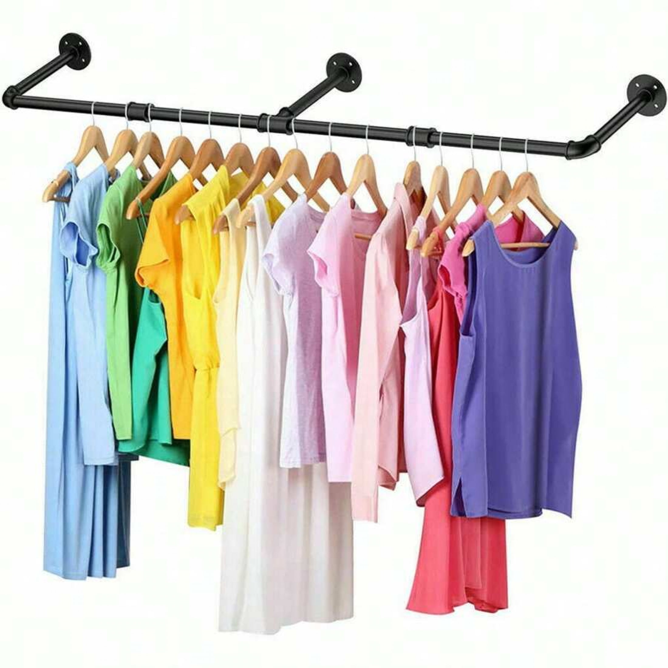 Extra Long Black/Gold Pipe Clothes Rack Wall Mount Garment Closet ...