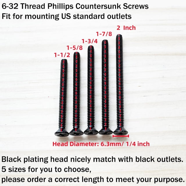 Extra Long Black Outlet Screws 40pcs 6-32 x 2 Inch Electrical Outlet ...