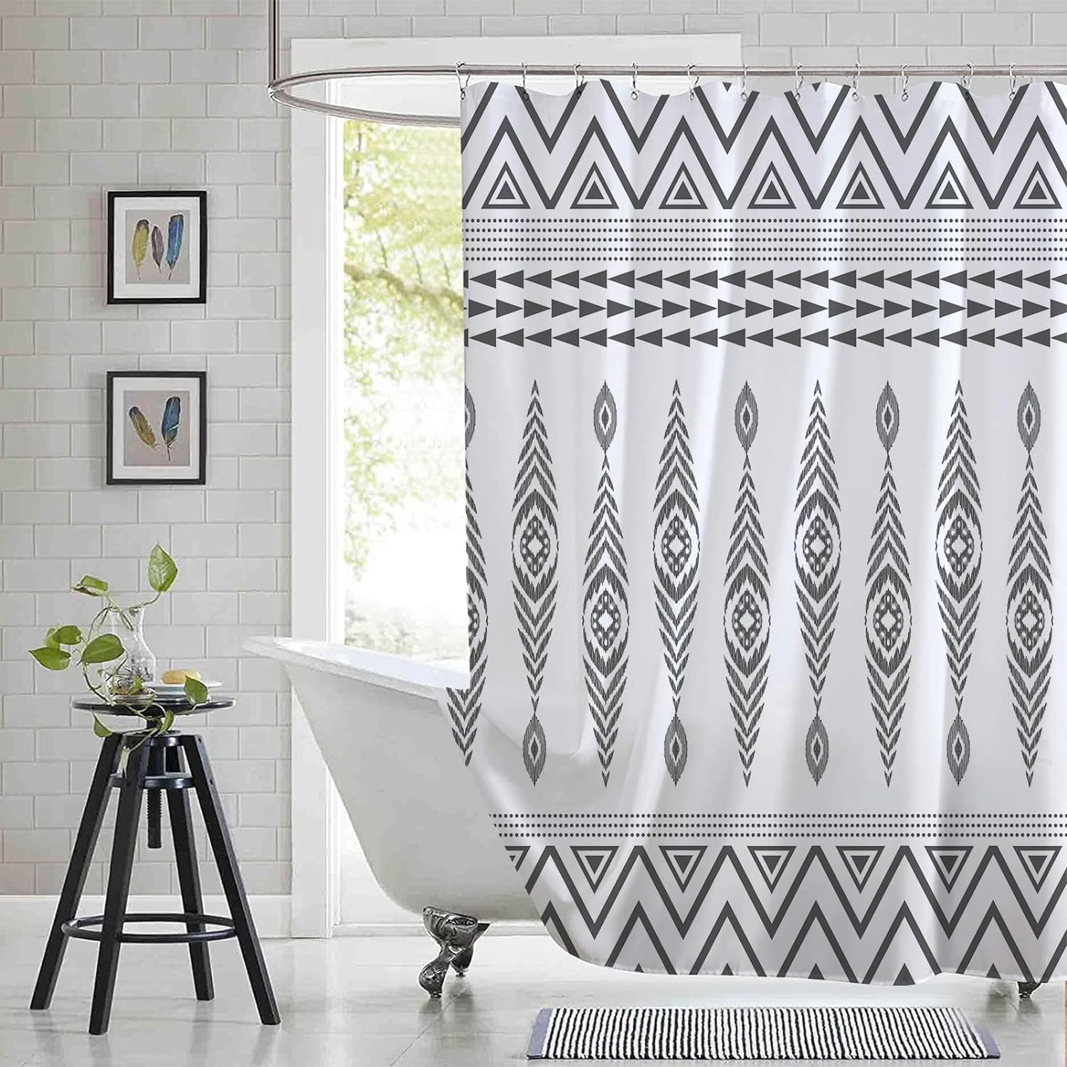 Extra Long Black White Shower Curtain 72x84in Southwest Fabric Shower