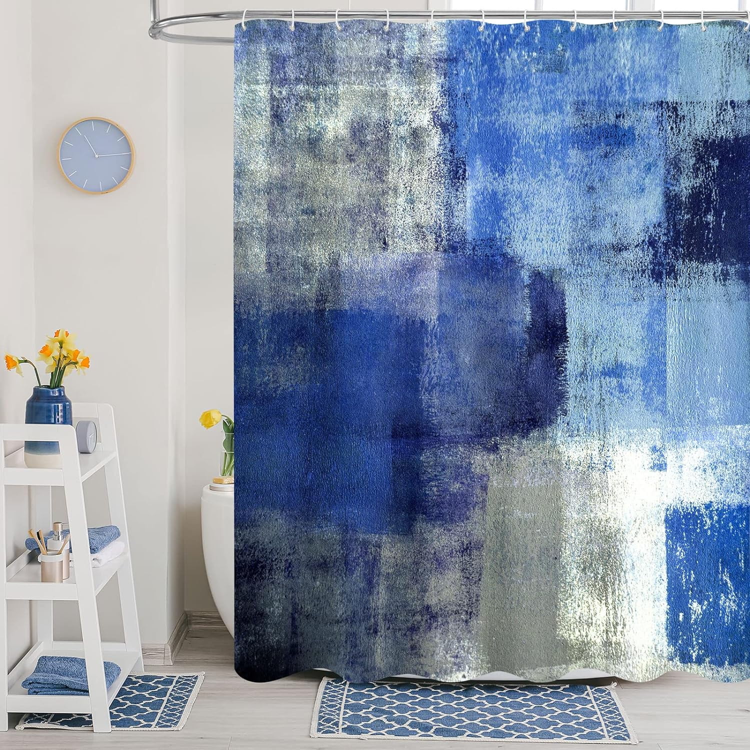 Extra Long Blue Ombre Shower Curtain 72 x 84, Abstract Geometric Fabric ...