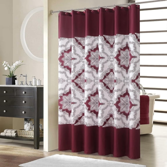 Extra Long Burgundy Shower Curtain 84 Inches, Water Repellent Fabric ...