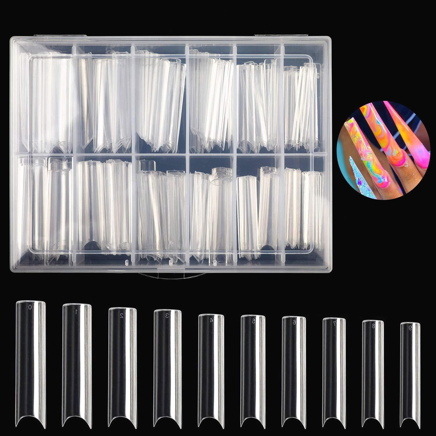Extra Long C Curve Half Cover Clear Nail Tips 240 Pcs Extra Long Sizes