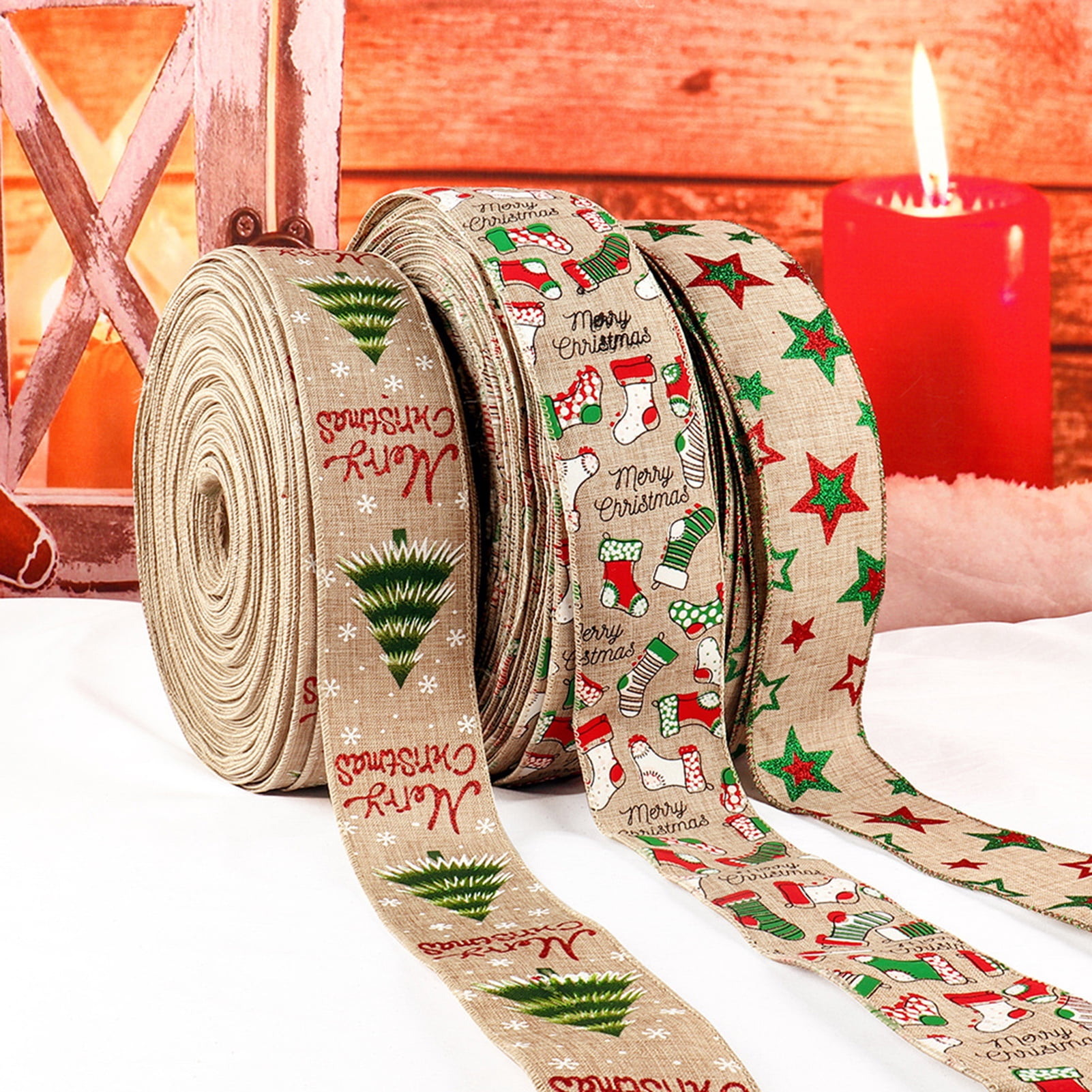 Extra Long Christmas Ribbon Roll - Fine Print Design - Tear-resistant ...