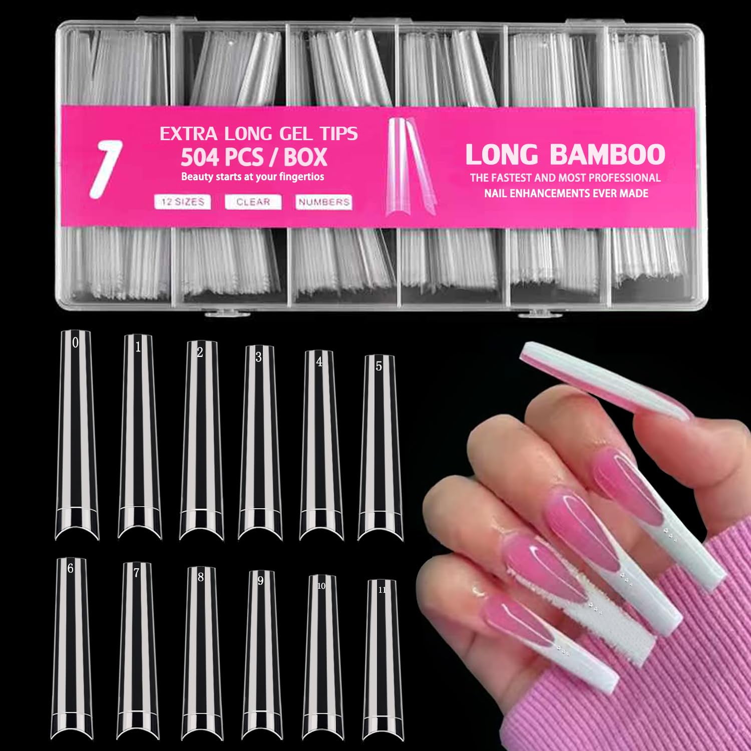Extra Long Coffin Nail Tips No C Curve, 504PCS XXXL Clear Acrylic Nails ...
