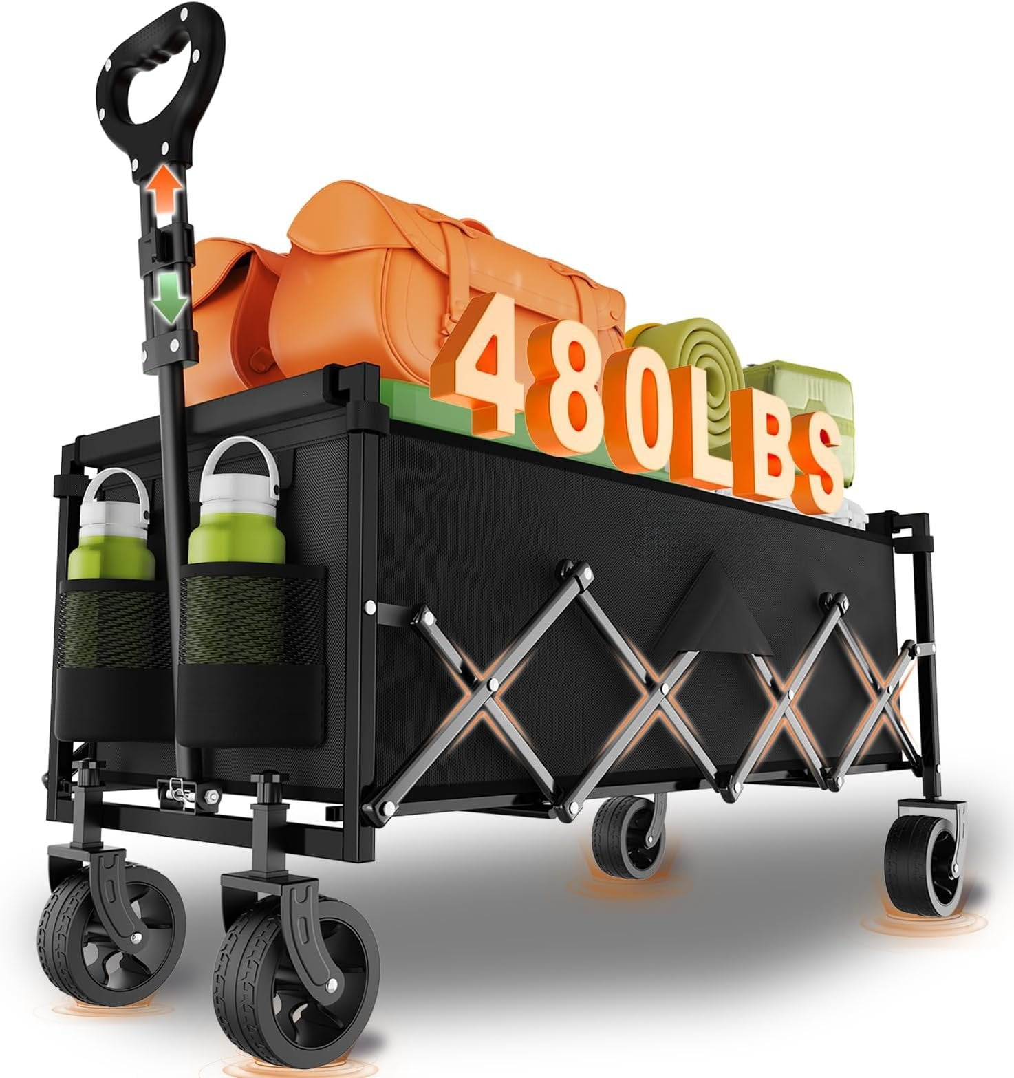 Extra Long Collapsible Wagon Cart, 480LBS Utility Wagons with -Terrain ...