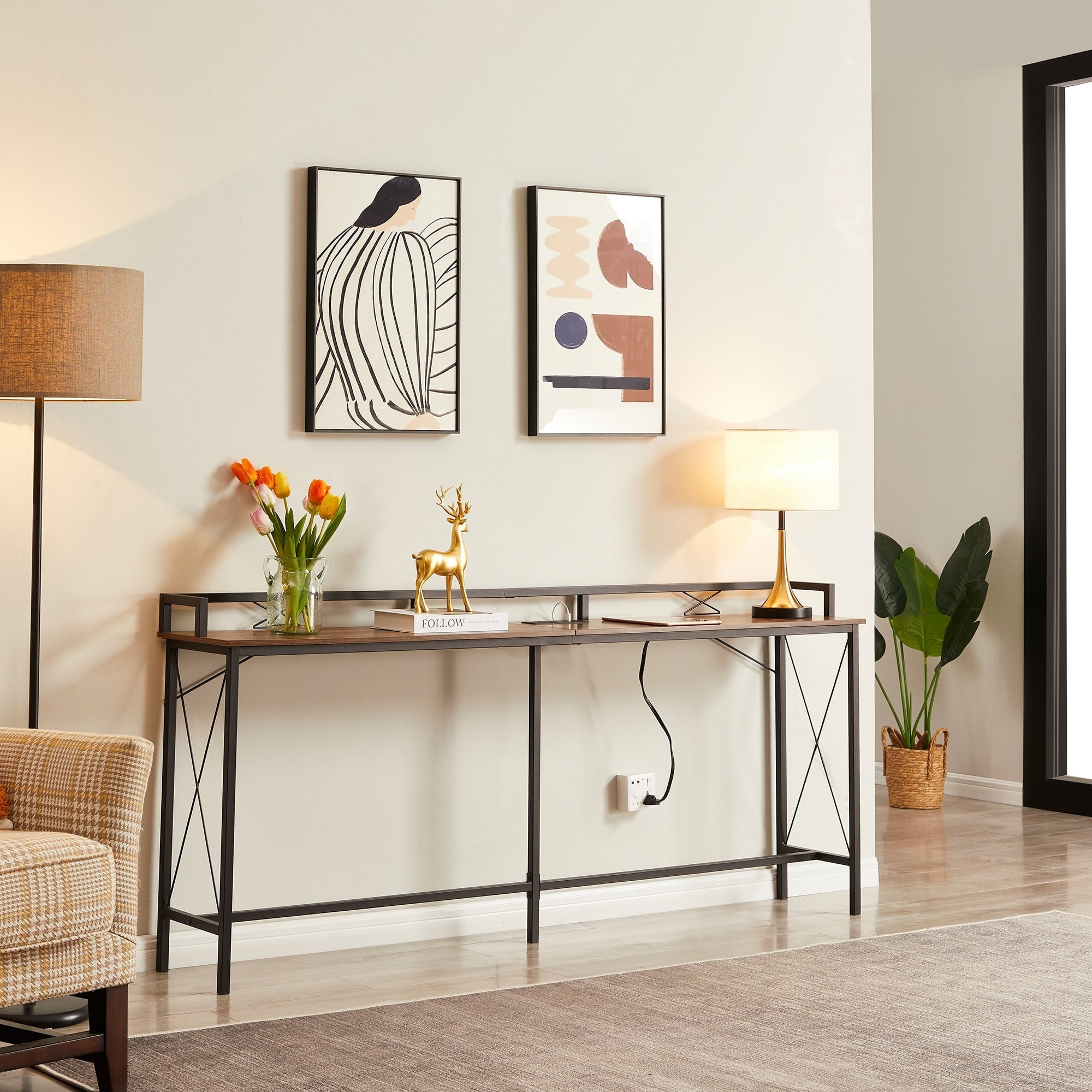 Javlergo Extra Long Console/Sofa Table with Charging Station & Power ...