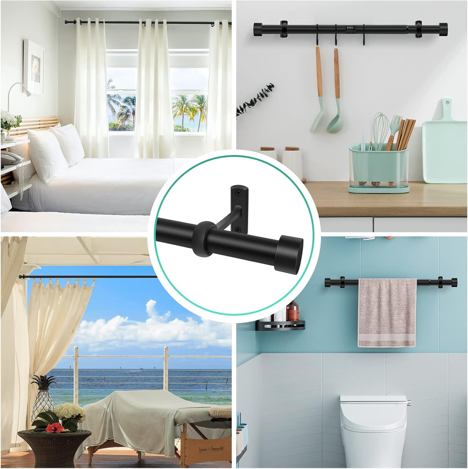 Extra Long Curtain Rods for Windows 120" to 240", 1 Inch Matte Black ...