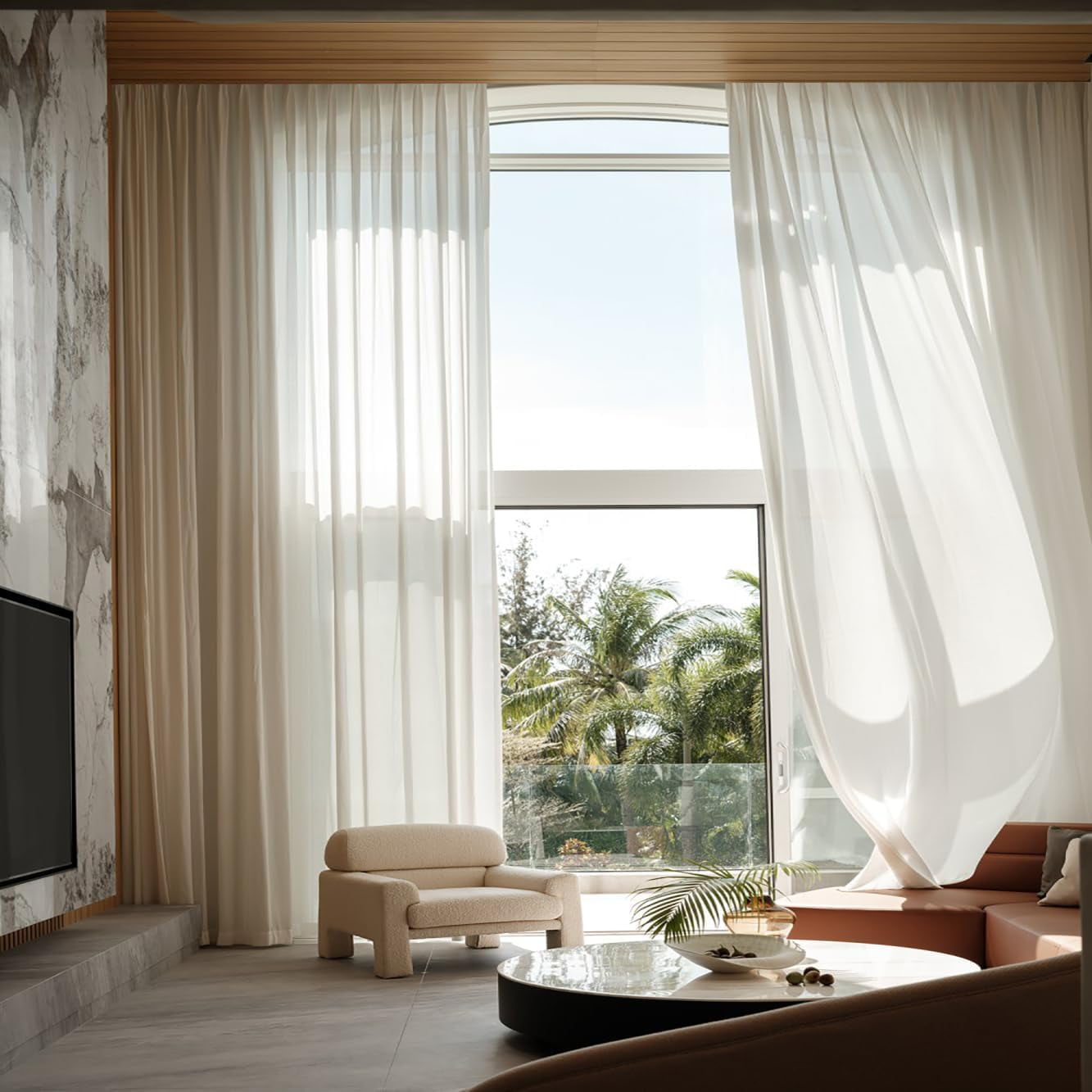 Extra Long Curtains Linen Sheer Light Filtering Drapes Ceiling to Floor ...