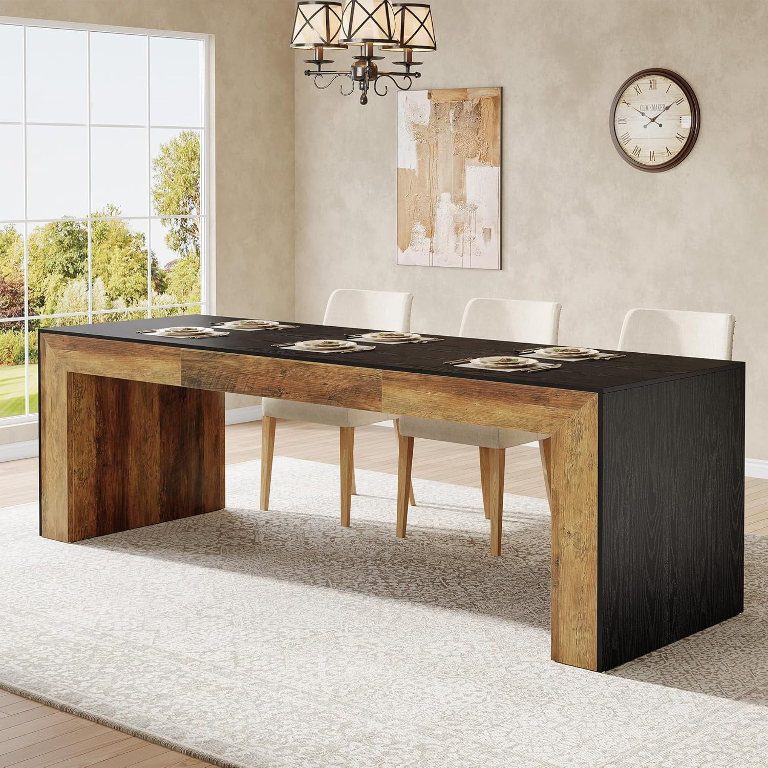 Extra Long Dining Table for 6-8 People, 86.6-Inch Rectangular Kitchen ...