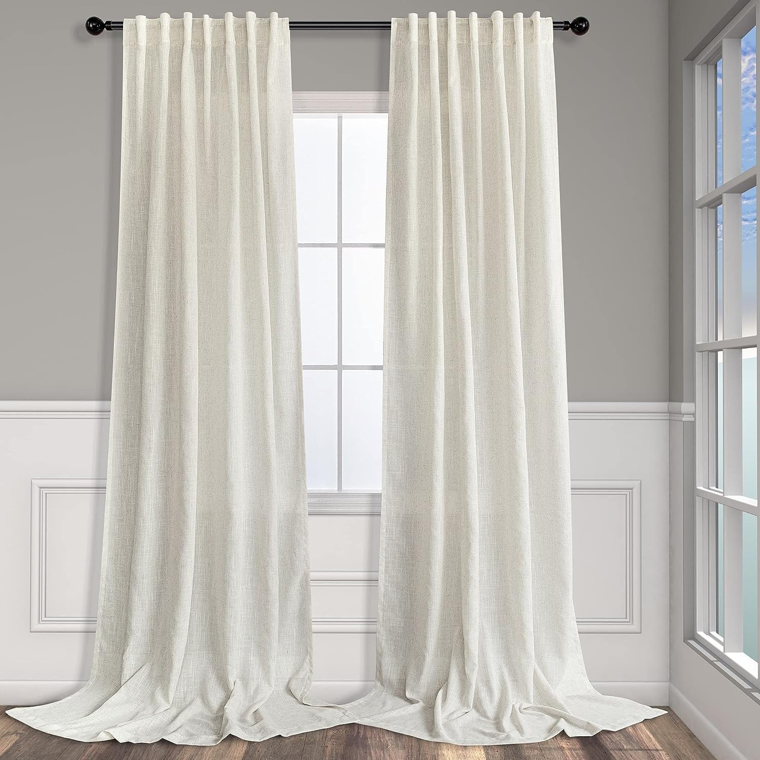 Extra Long Drapes 132 Inch Length Hanging Back Tab Rod Pocket Linen ...