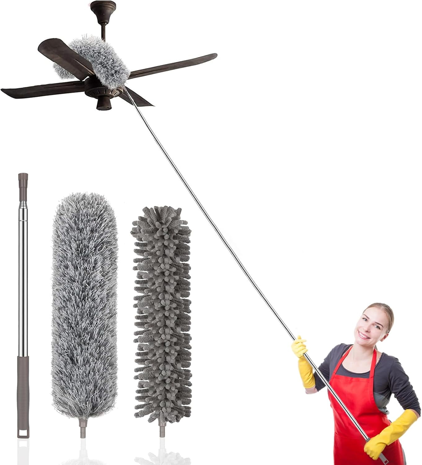 Extra-Long Dusters with Extension Pole 100-inch for Cleaning, Bendable ...
