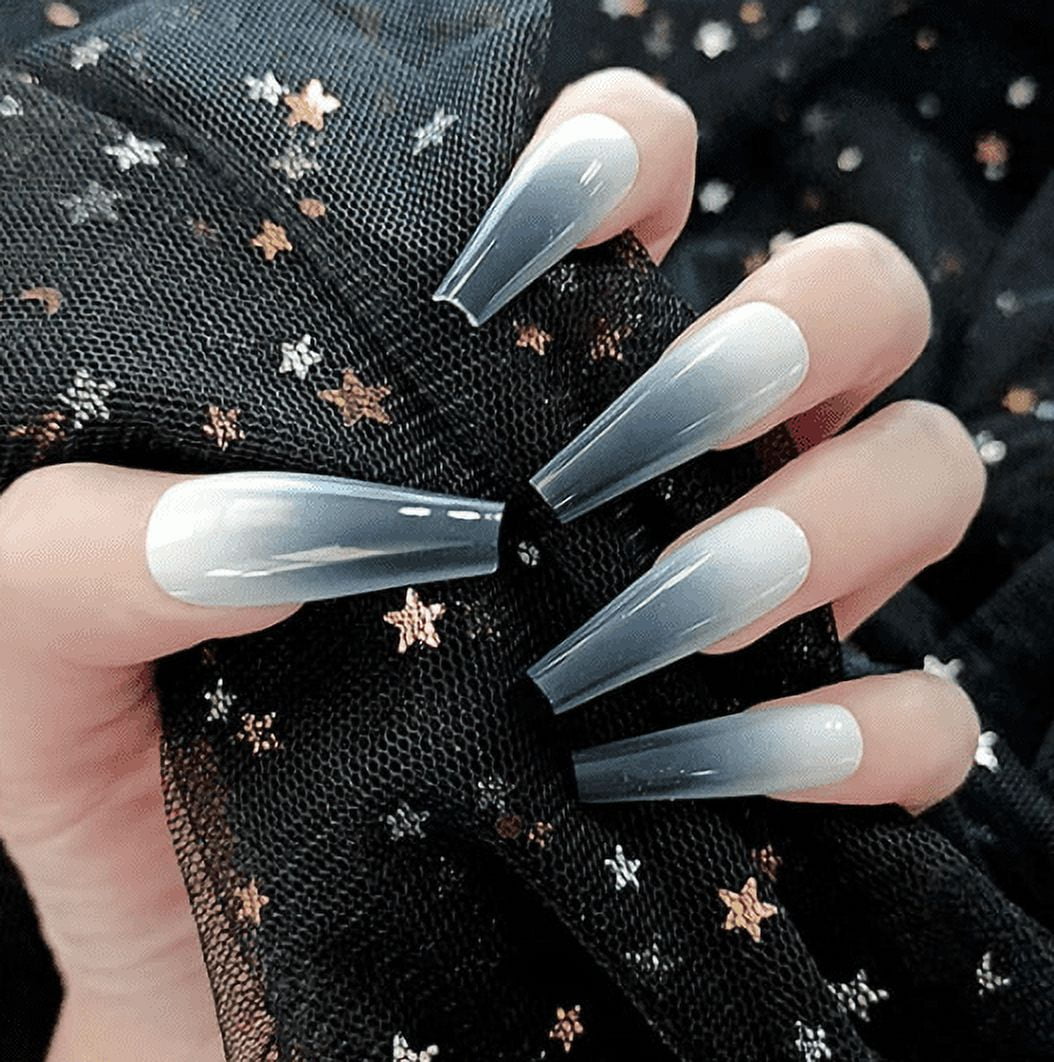 Extra Long Fake Press on Butterfly False Glue on Nails Coffin for Women ...