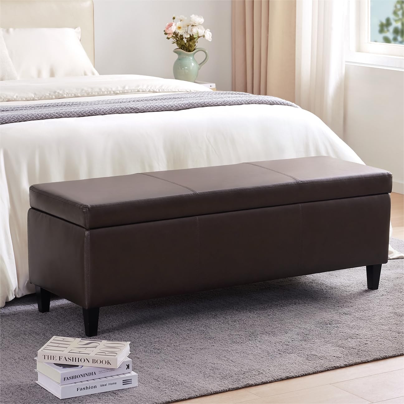 Extra Long Faux Leather Storage Ottoman Bench with PU Upholstery, 50.3 ...