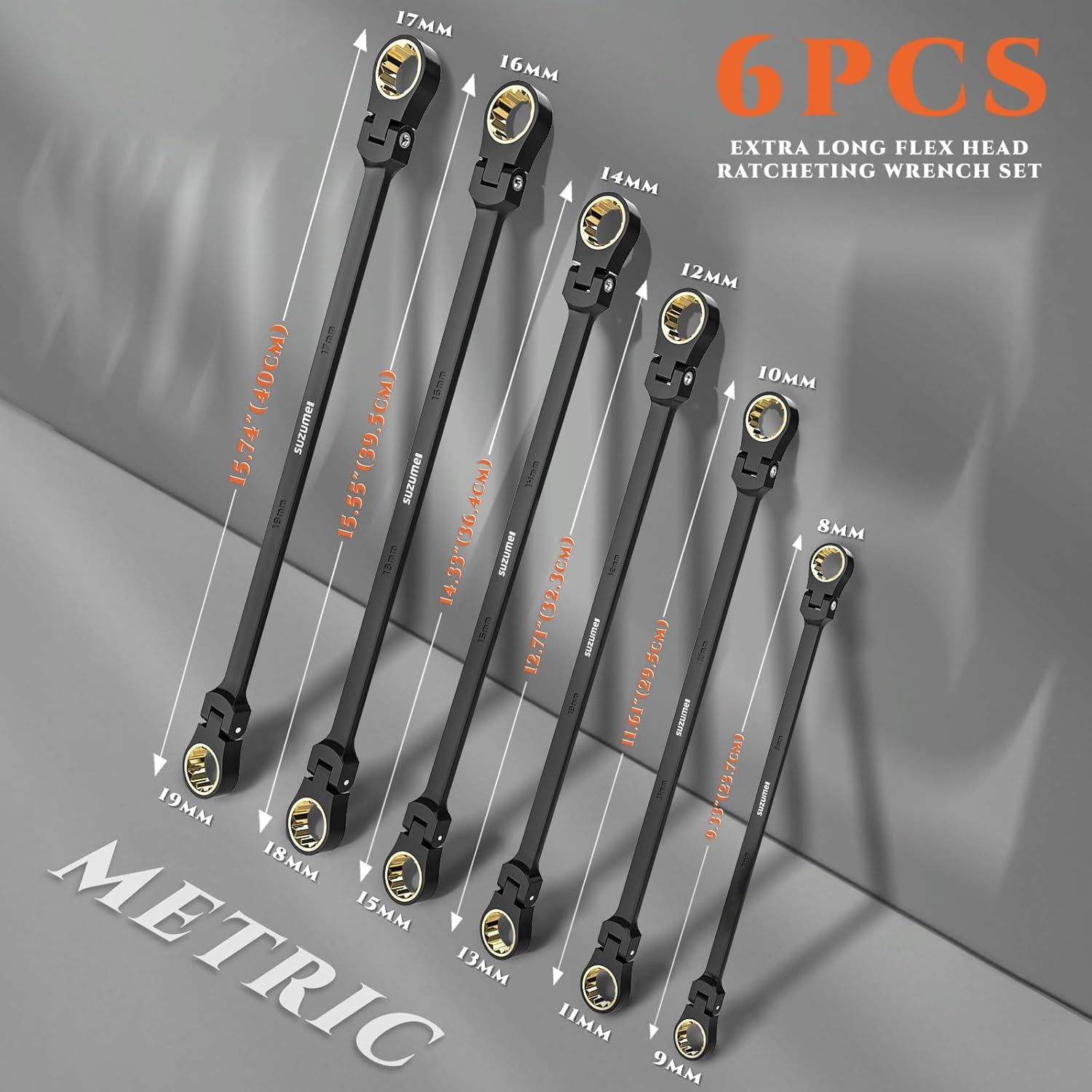 Extra Long Flex Head Ratcheting Wrench Set 6PCS (8-19mm) Double Box End ...