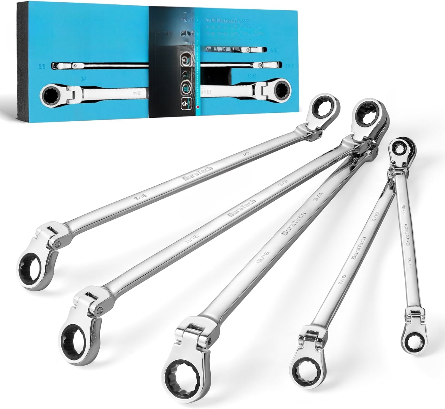 Extra Long Flex-Head Ratcheting Wrench Set, Double Box End Wrench Set ...