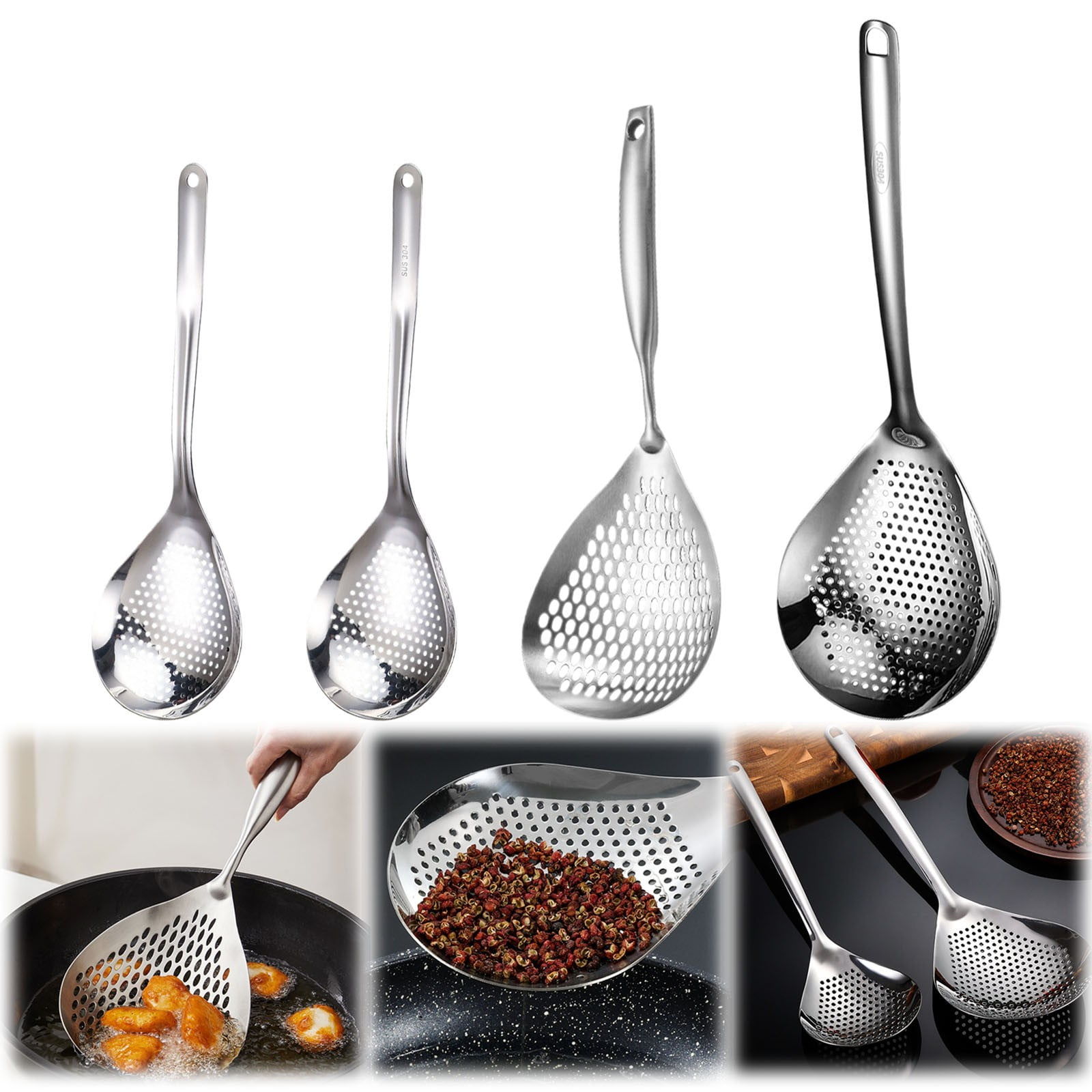 Extra Long Handle 304 Stainless Steel Slotted Spoon for Frying Draining ...