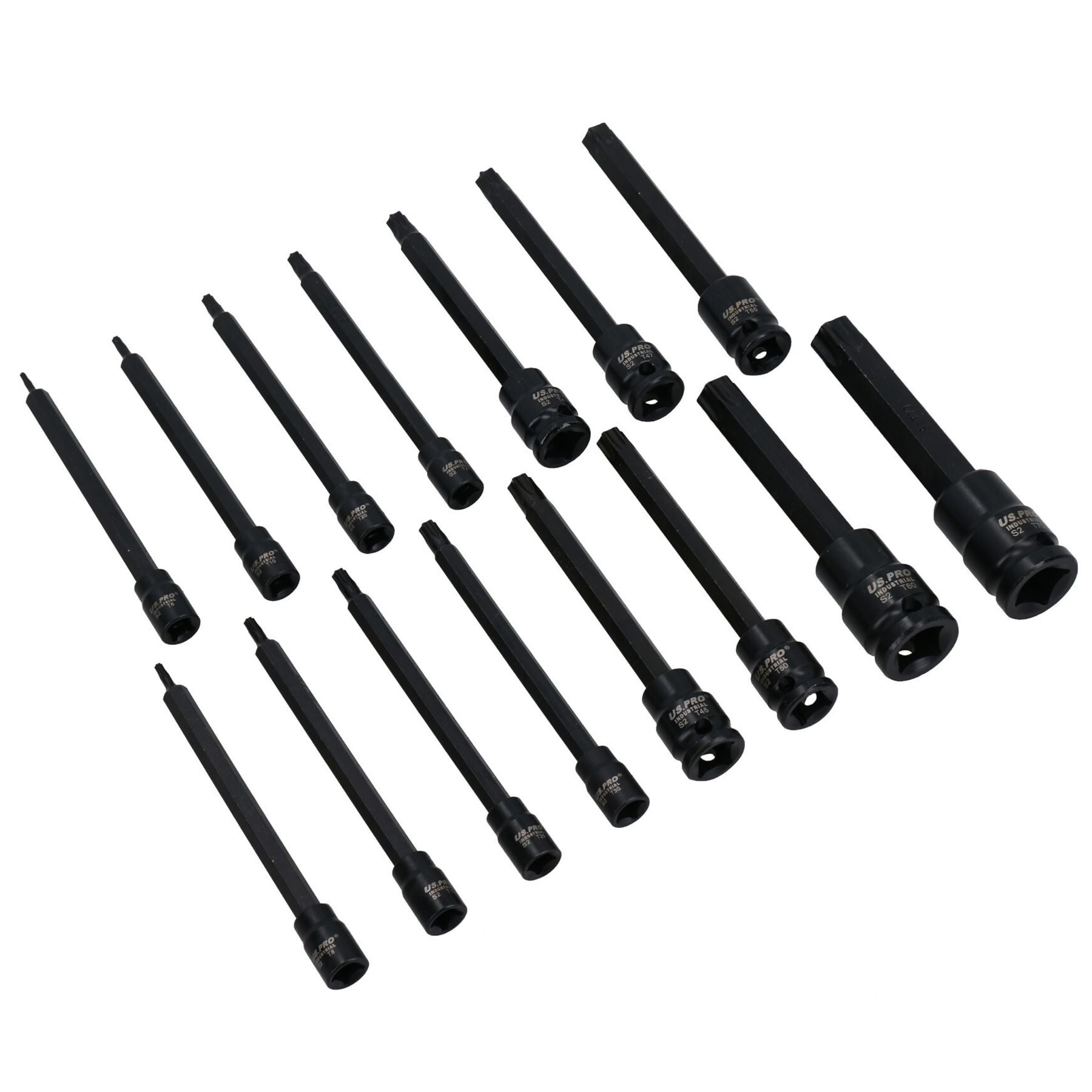Extra Long Impacted Torx Star Bit Sockets Mixed Drive Set T6 - T70 15pc ...