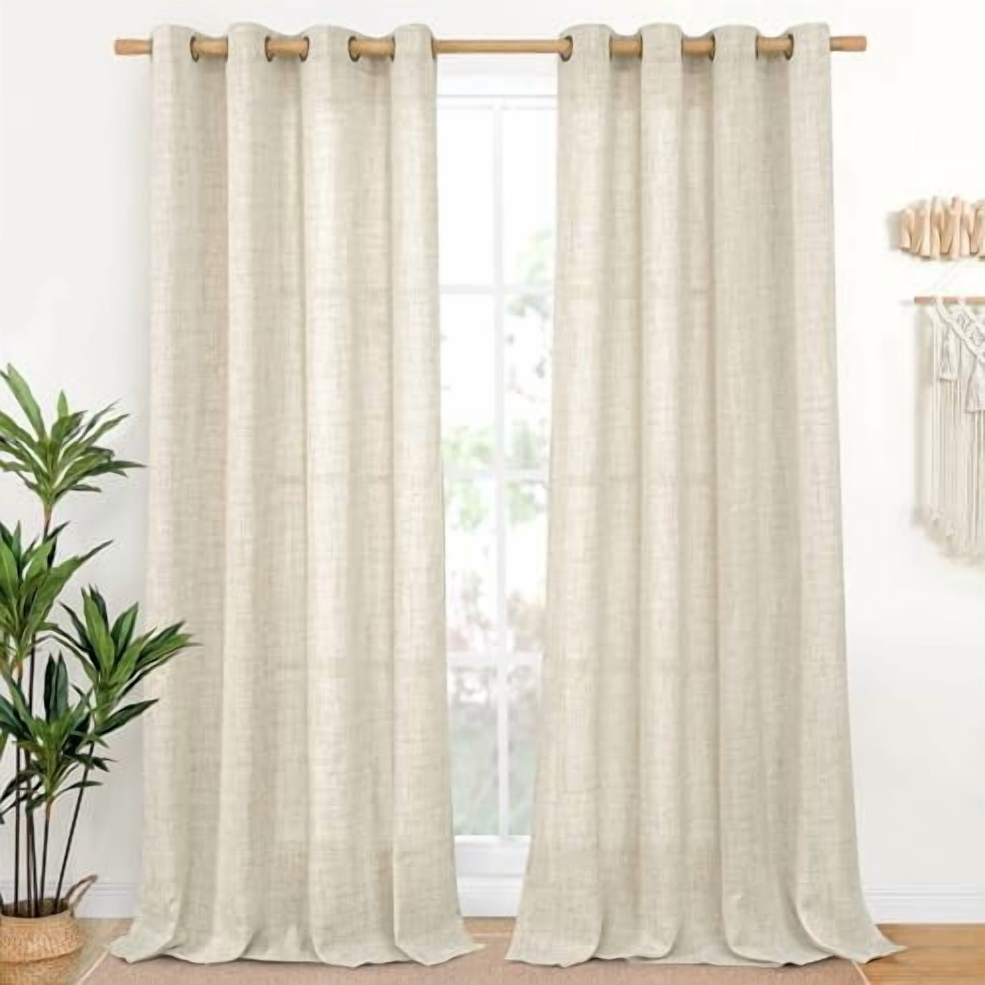 Extra Long Linen Curtains for Living Room 95 Inch Length 2 Panels, Boho ...