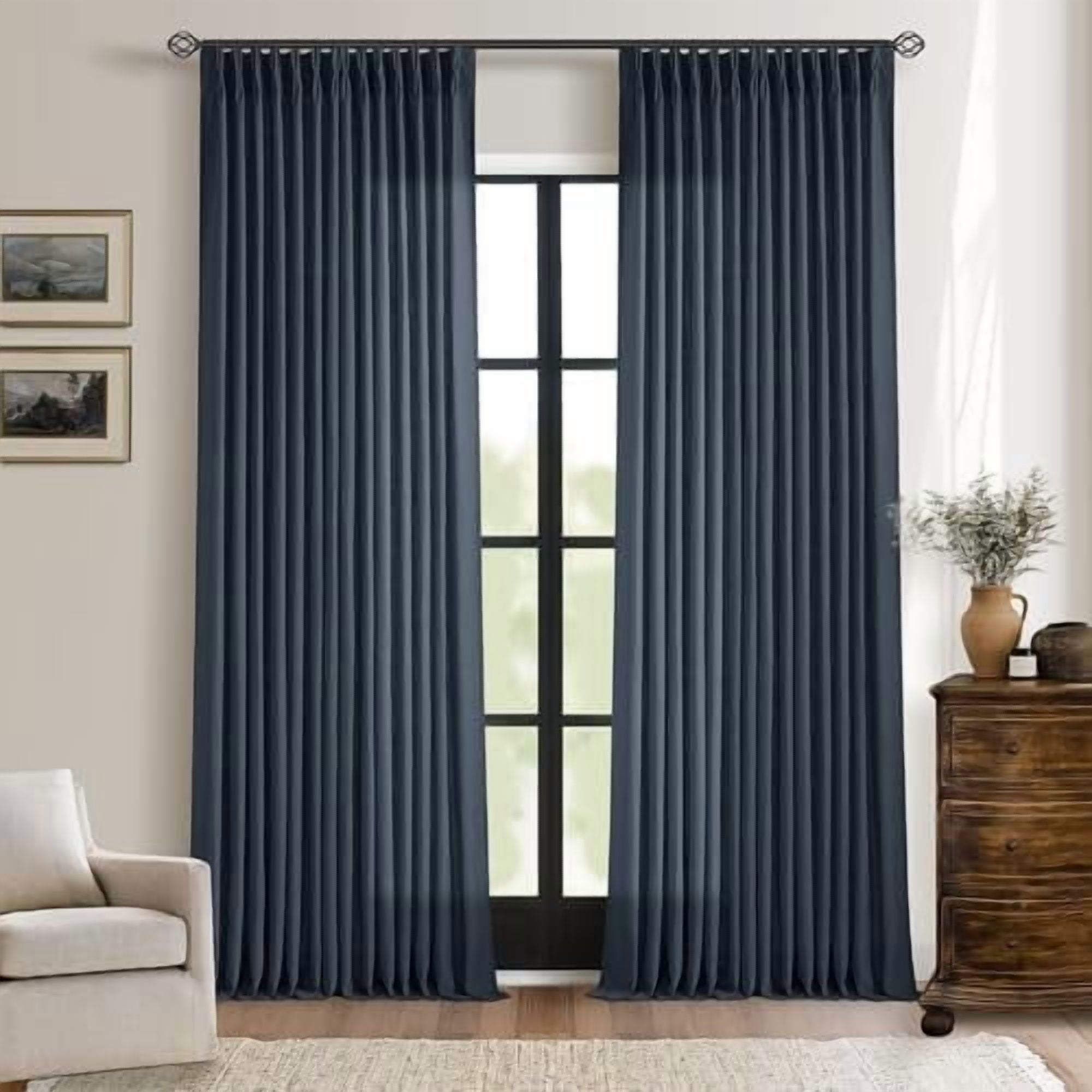Extra Long Navy Linen Curtains 120 Inches Long Dark Blue Indigo ...