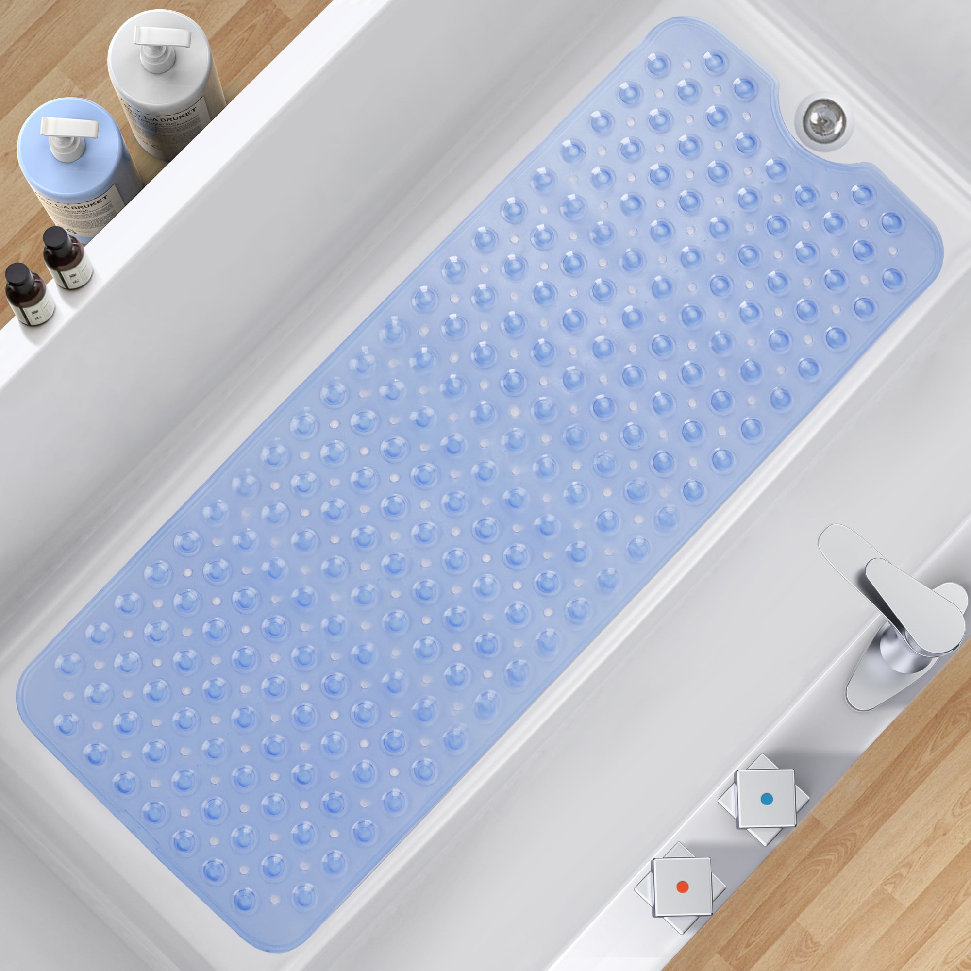 Extra Long Non-Slip Bath Mat with Drain Holes and Suction Cups, 39 x 16 ...