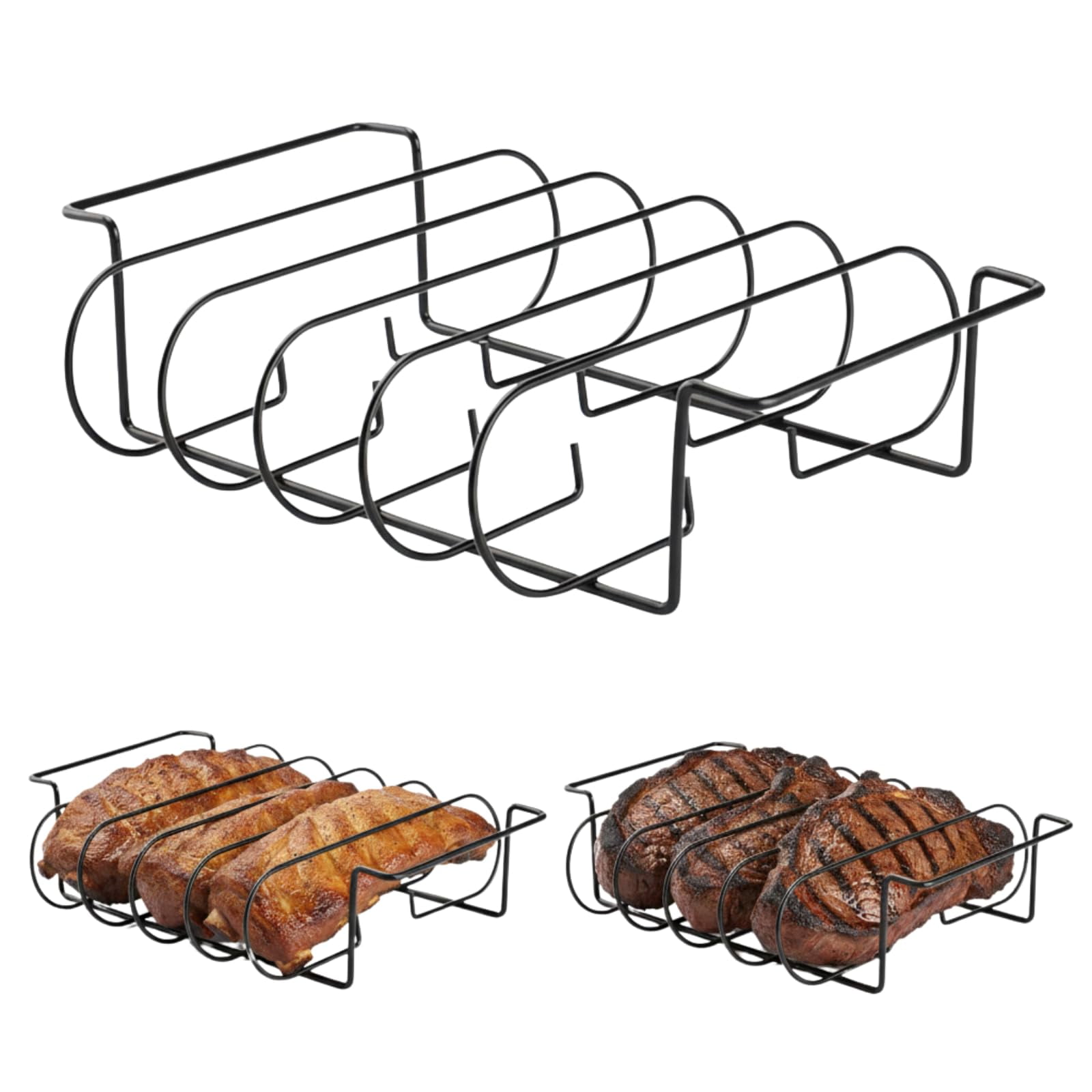 Extra Long Non-Stick Stainless Steel Rib Rack for Smoking and Grilling ...