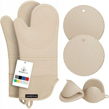 6 Pack Oven Mitts and Pot Holders Set, Heat Resistant Fabric Bake Pot ...