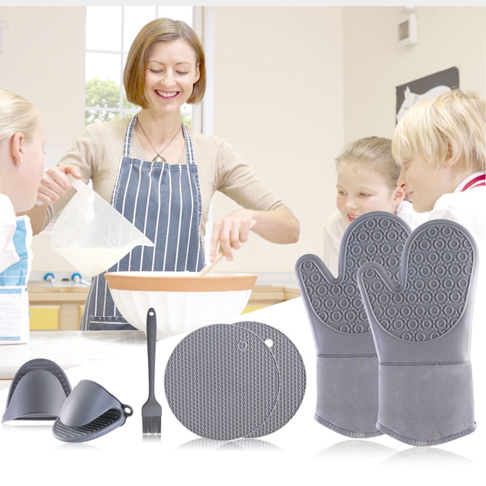 DERCLIVE Heat Resistant Oven Mitts & Pot Holders - 500°F, Oven Gloves ...