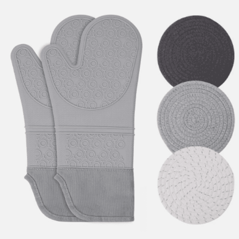 Extra Long Oven Mitts and Pot Holders Sets Siliconefor Cooking, Baking ...