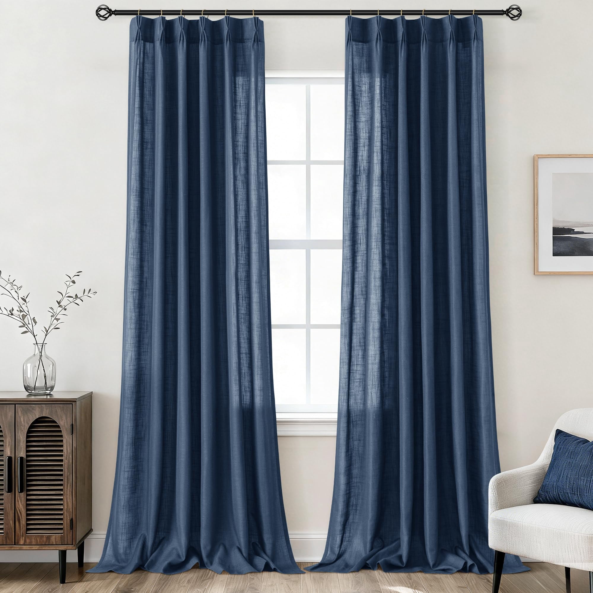 Extra Long Pleated Linen Curtains for Living Room Sliding Glass Door ...