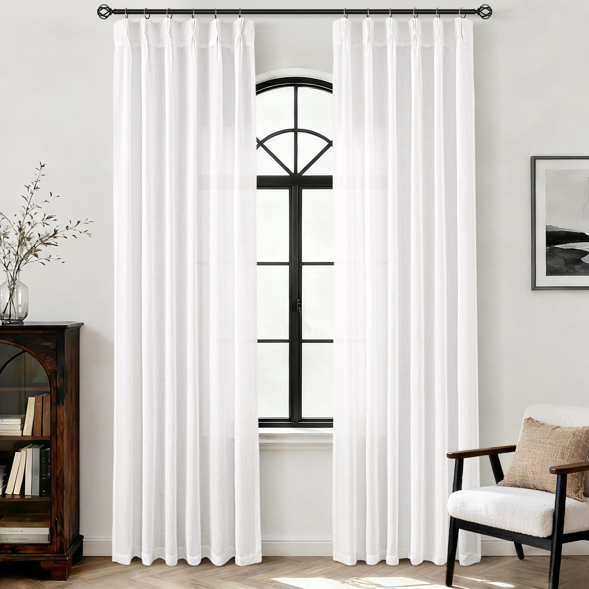 Extra Long Pleated Linen Curtains for Living Room Sliding Glass Door ...