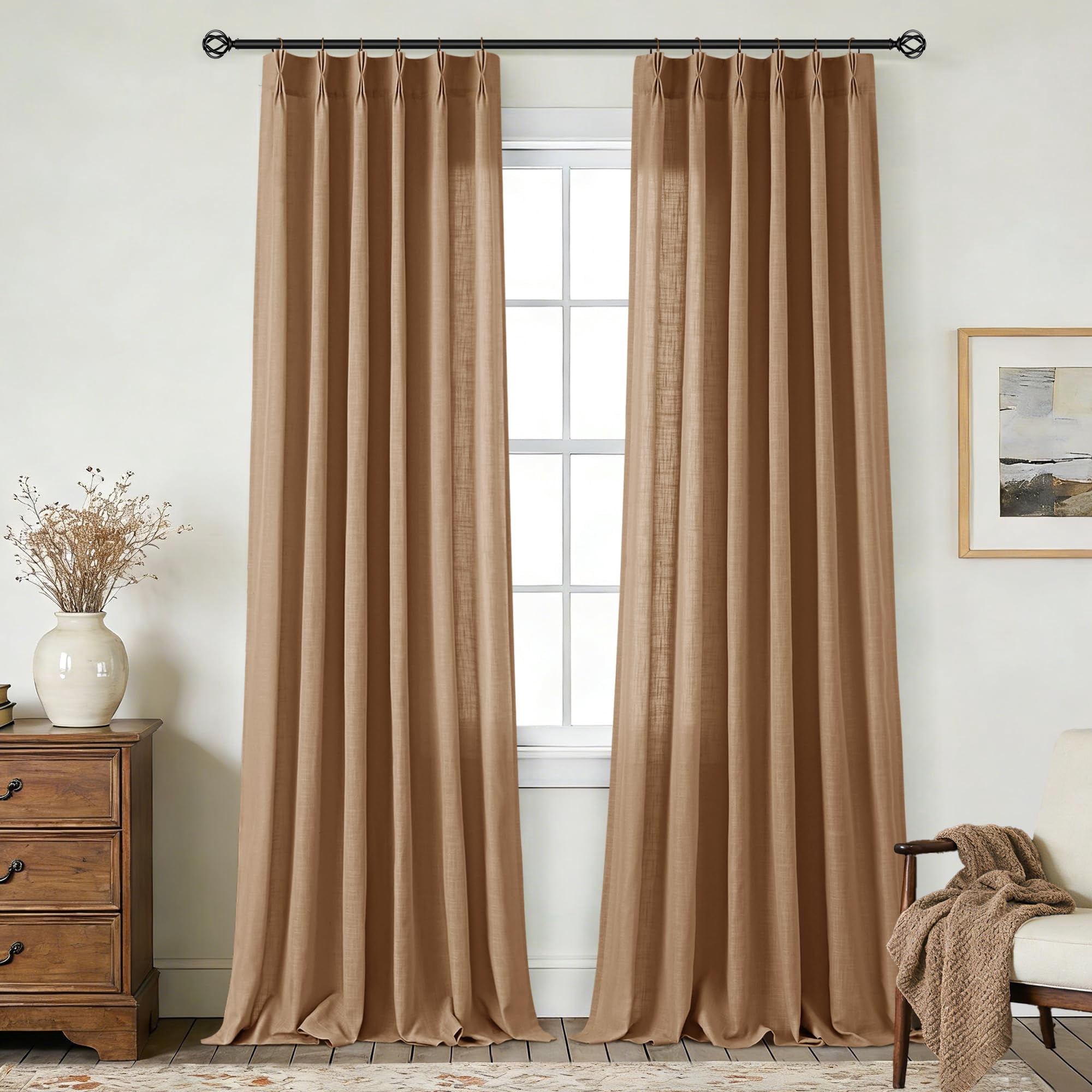 Extra Long Pleated Linen Curtains for Living Room Sliding Glass Door ...